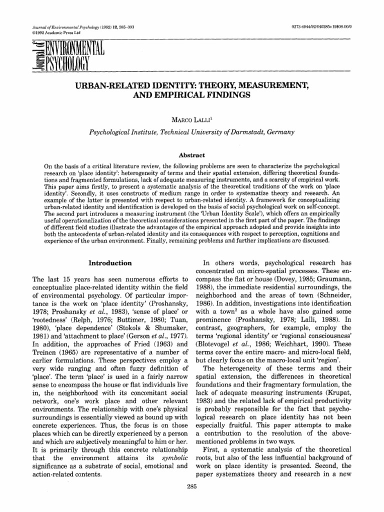 Urban Identity | PDF | Identity (Social Science) | Self Concept