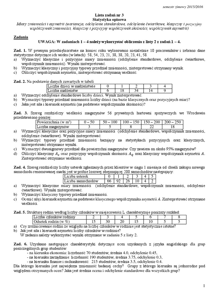 Lista NR 3 Dzienne | PDF