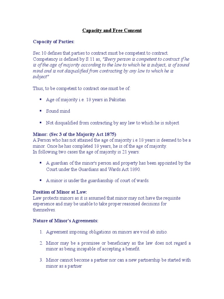 Capacity and Free Consent-Complete | PDF | Misrepresentation | Legal ...