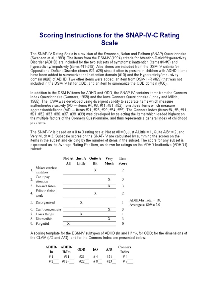 Scoring Instructions For The SNAP | PDF | Attention Deficit ...