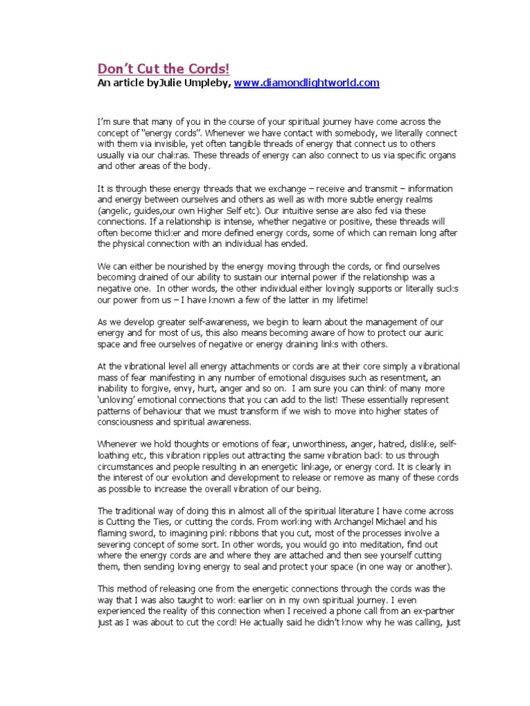Don'T Cut The Cords!: An Article Byjulie Umpleby | PDF | Anger ...