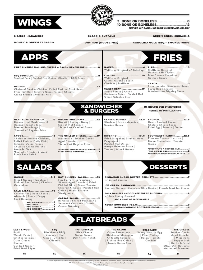 12th & Porter Menu | PDF | Cuisine | Foods