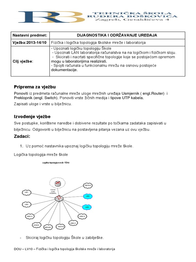 DOU-LV10-Fizicka I Logicka Topologija Skolske Mreze I Laboratorija | PDF