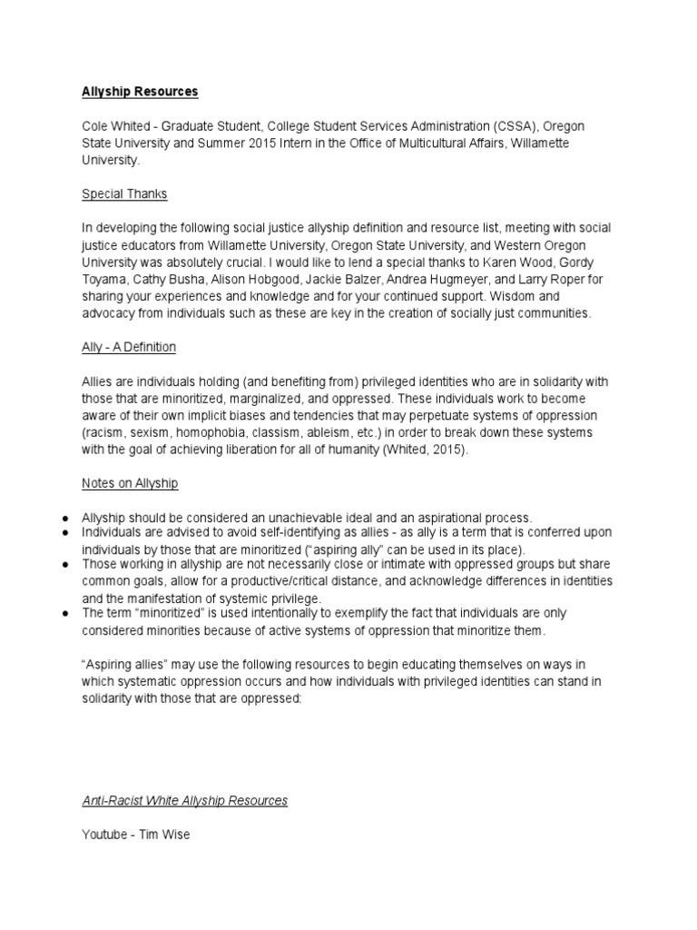 Essential Allyship Resources Guide | PDF | Politics And Race ...
