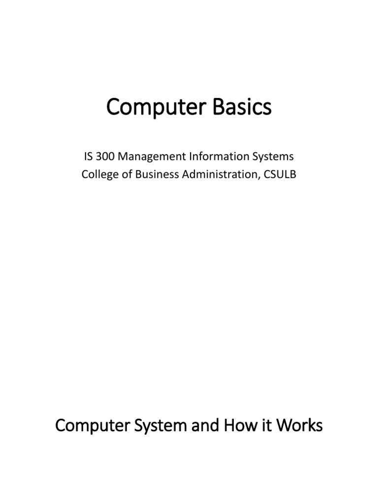 Computer Basics: IS 300 Management Information Systems College of ...