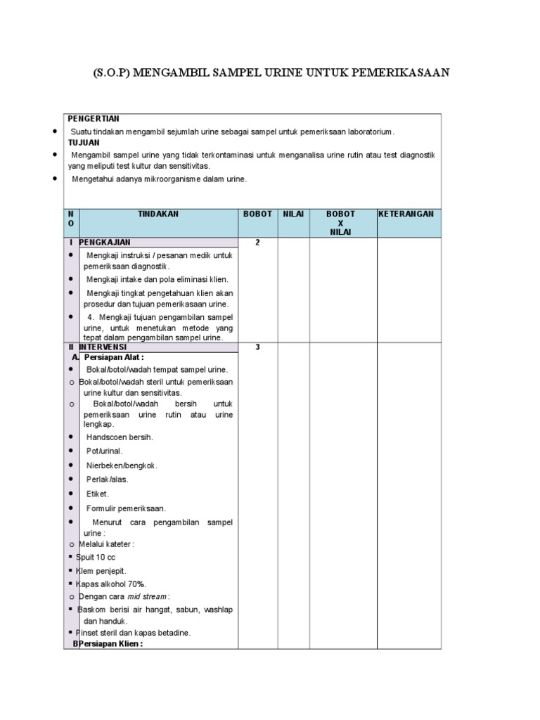 SOP Pengambilan Urine | PDF