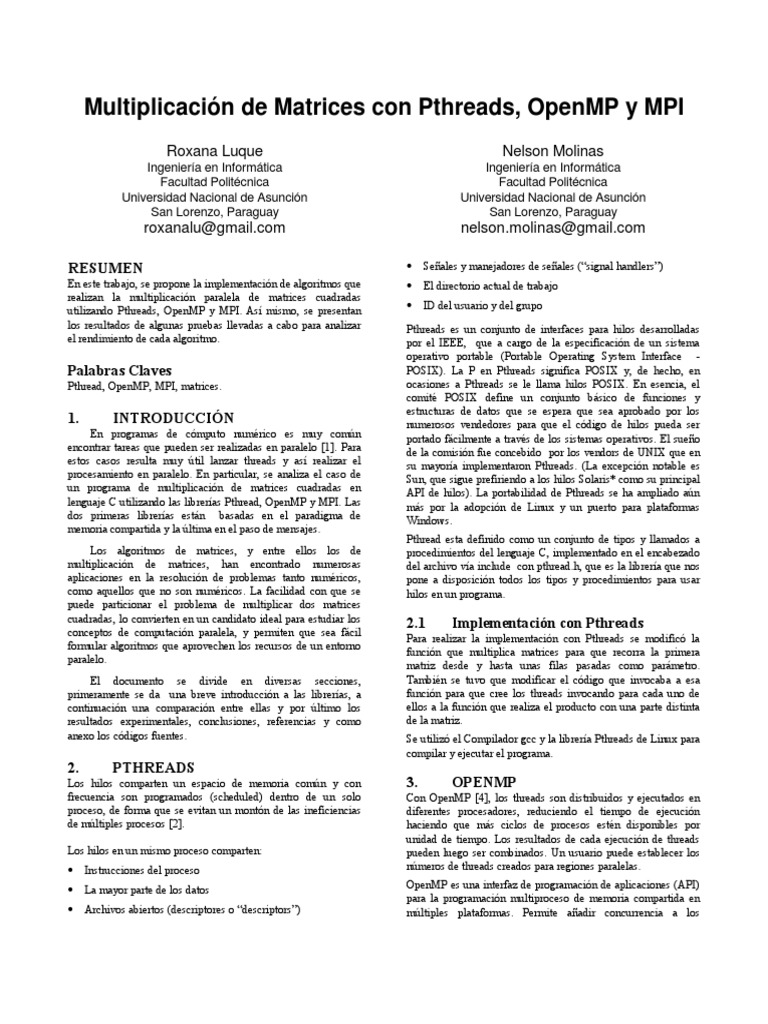 E5 Pthread OpenMP MPI Molinas Luque | PDF | Hilo (Computación) | Interfaz de paso de mensajes