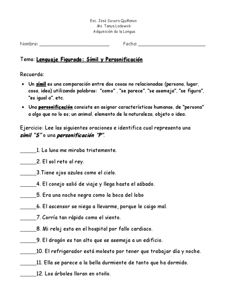 Simil y Personificacion 2 | PDF