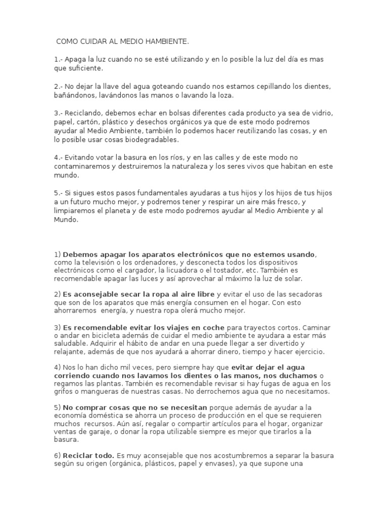 Consejos para Cuidar el Medio Ambiente | PDF | El plastico | Residuos