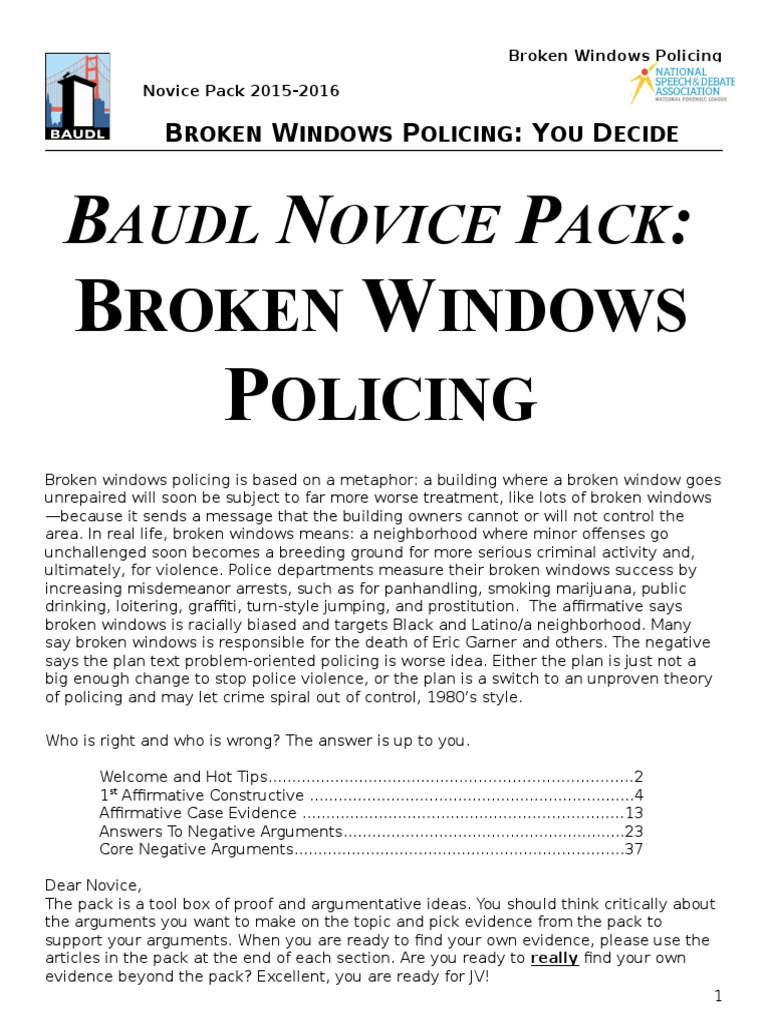 BAUDL Novice Pack Broken Windows Policing | PDF | Police | Prison