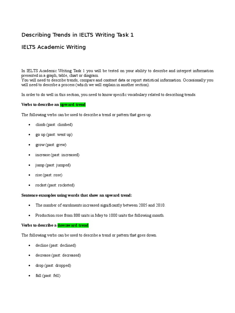 Describing Trends in IELTS Writing Task 1 | PDF | Grammatical Tense ...