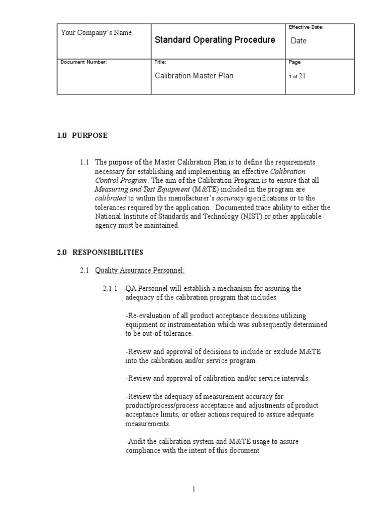 What Is A Calibration Master Plan Guidelines For Assessing Compliance