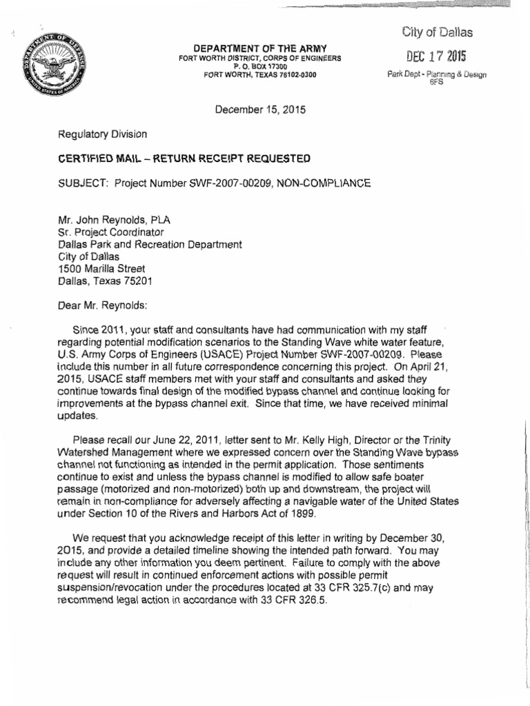 Army Corps of Engineers' Letters To Dallas | PDF | United States Army ...