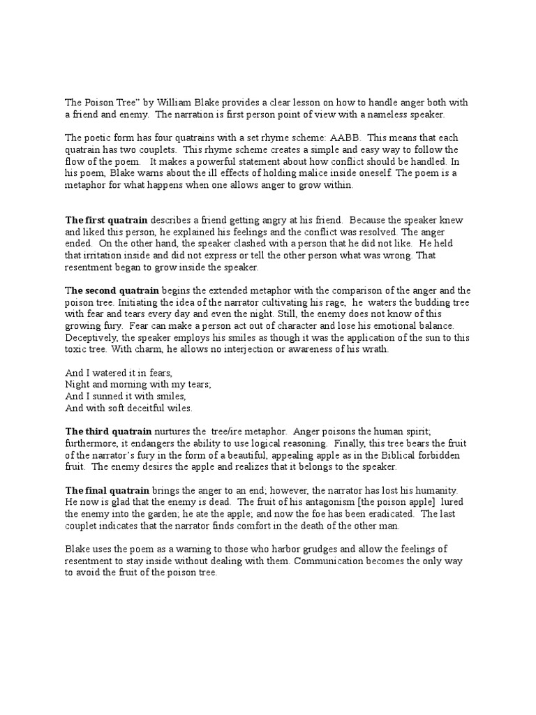 The Poison Tree Notes | PDF | Anger | Adam And Eve