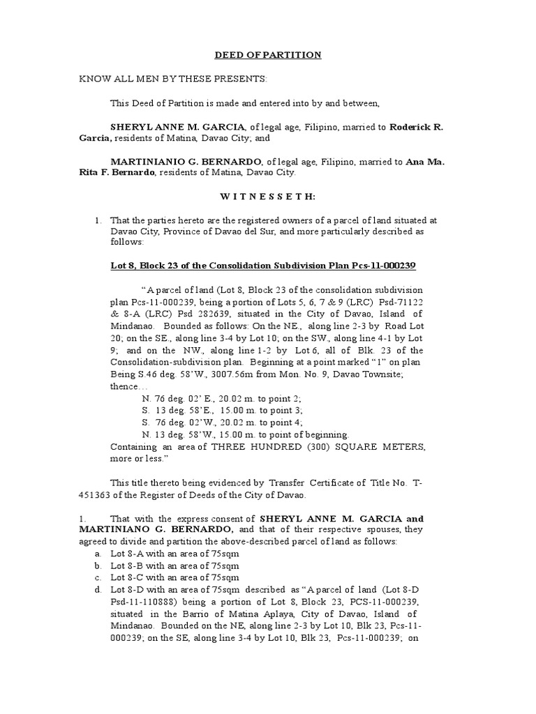 Deed of Partition | PDF | Civil Law (Common Law) | Common Law