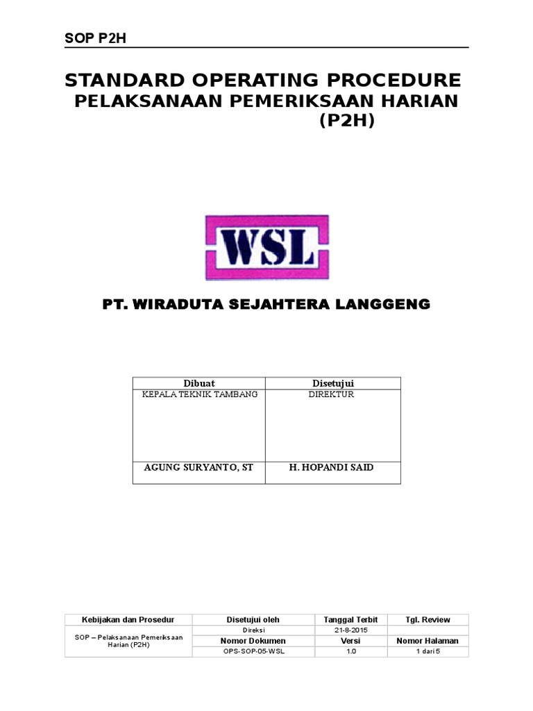 5.SOP Pelaksanaan P2H | PDF