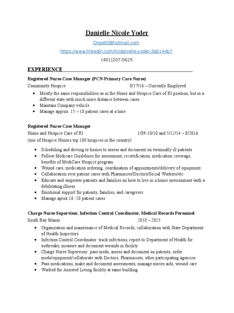 Danielle Yoder: RN Case Manager Profile | PDF