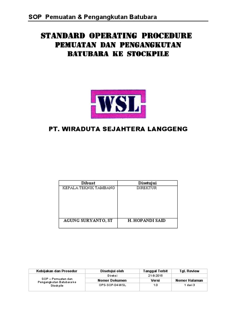 4.SOP Pemuatan Dan Pengangkutan Batubara Ke Stockpile Crusher PDF | PDF | Teknologi & Rekayasa