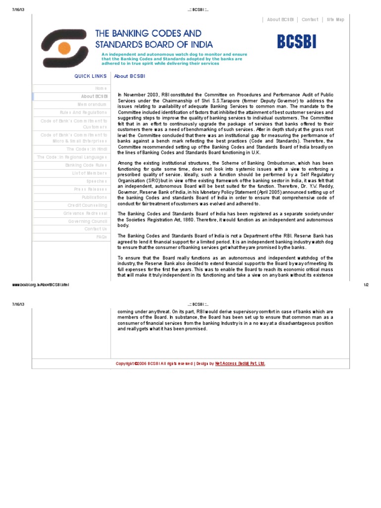 Bcsbi - . | PDF | Reserve Bank Of India | Central Banks
