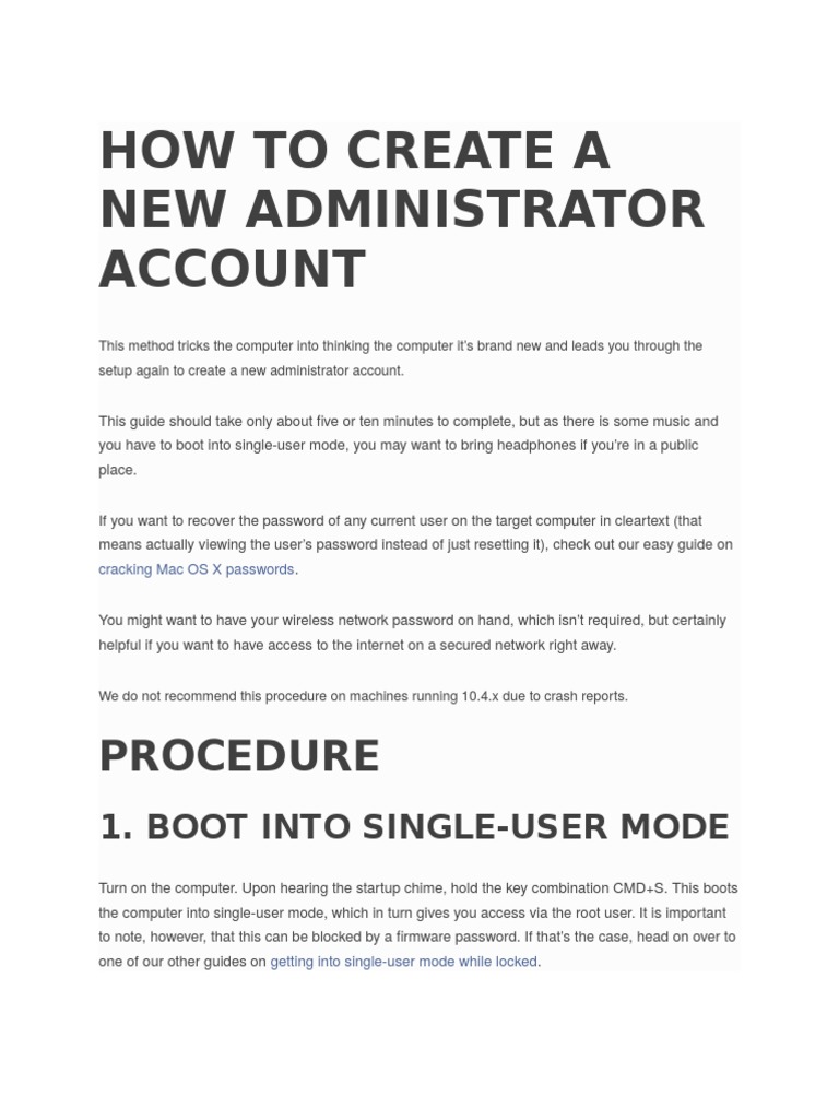 How To Create A New Administrator Account Apple MacIntosh | PDF ...