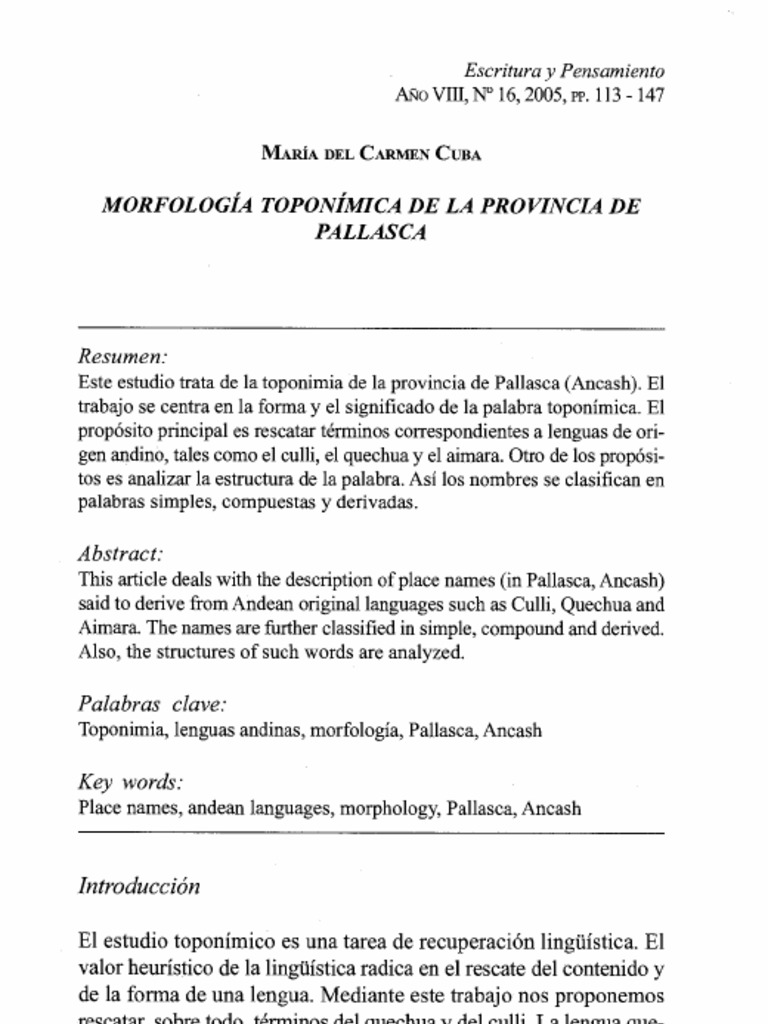 Toponimia Andina en Pallasca | PDF