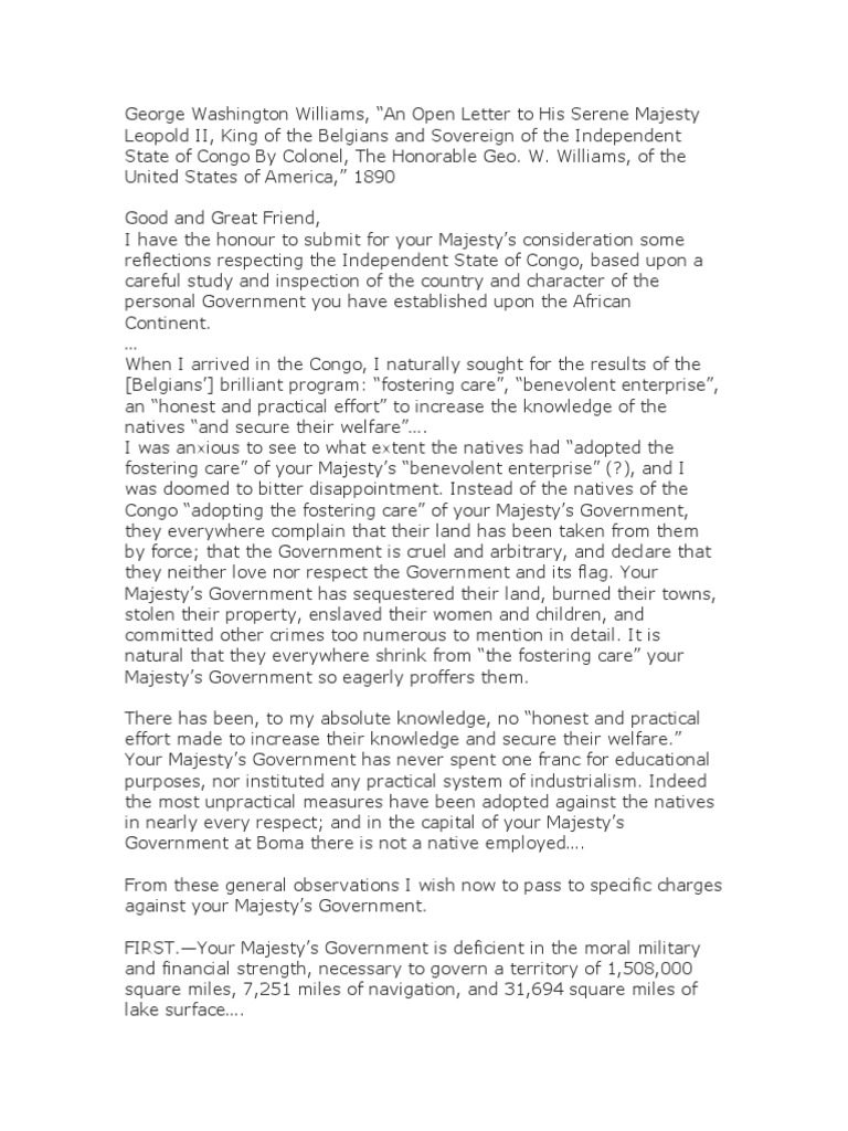 George Washington Williams Open Letter Excerpts | PDF | Slavery | Armed ...