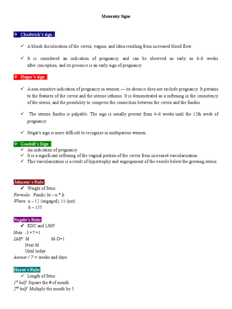 Maternity Signs and Formula | PDF