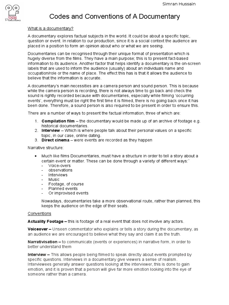 Codes and Conventions of A Documentary | PDF | Voice Over | Documentary ...
