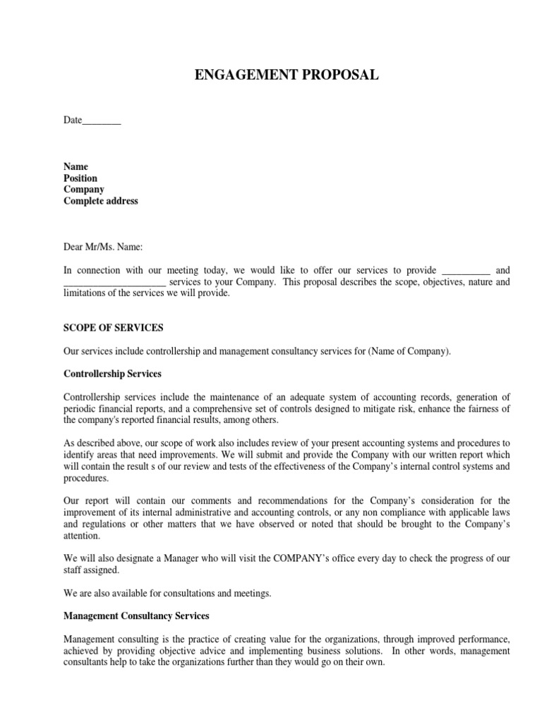 Sample Service Engagement Proposal | Accounting | Business