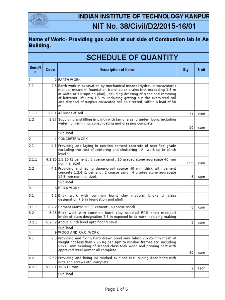 Schedule Quantity | PDF | Brick | Concrete