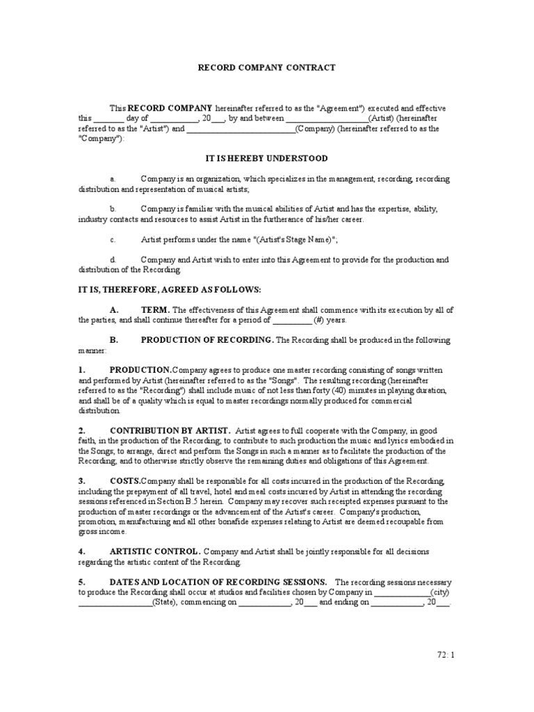 72-Recording Company Contract | PDF | License | Royalty Payment