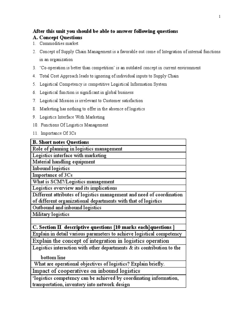 Logistics Simple Notes-Study Material | PDF | Logistics | Warehouse