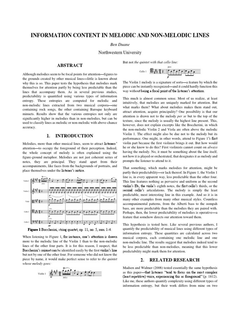 Information Content in Melodic and Non-Melodic Lines: Northwestern ...