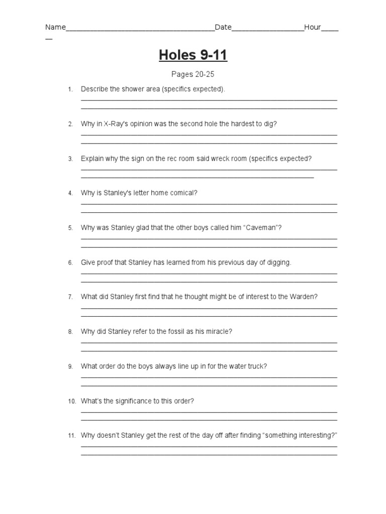 "Holes: Chapter 9-11 Study Guide" | PDF