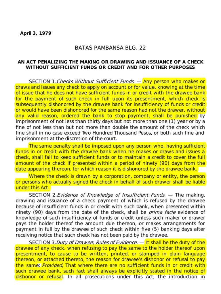 BP Blg. 22 (Bouncing Checks Law) | PDF | Cheque | Payments