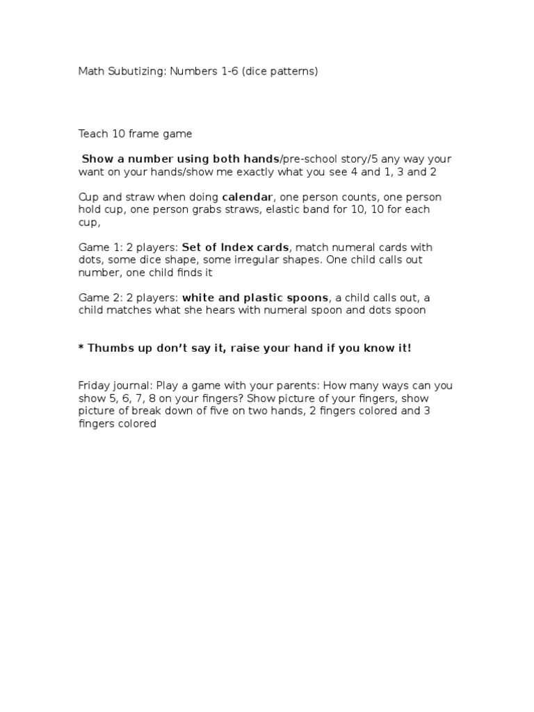 Subutizing Games for Early Math Skills | PDF