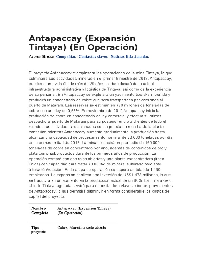 Antapaccay | PDF | Minería | Cobre