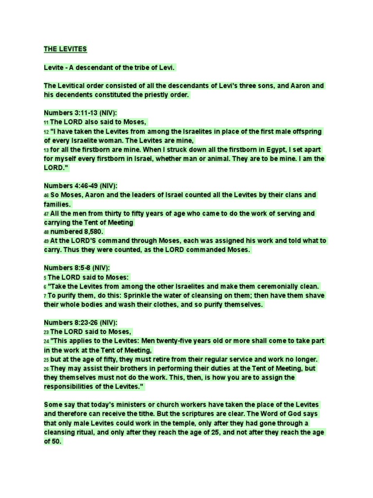 The Levites | Tithe | Book Of Numbers