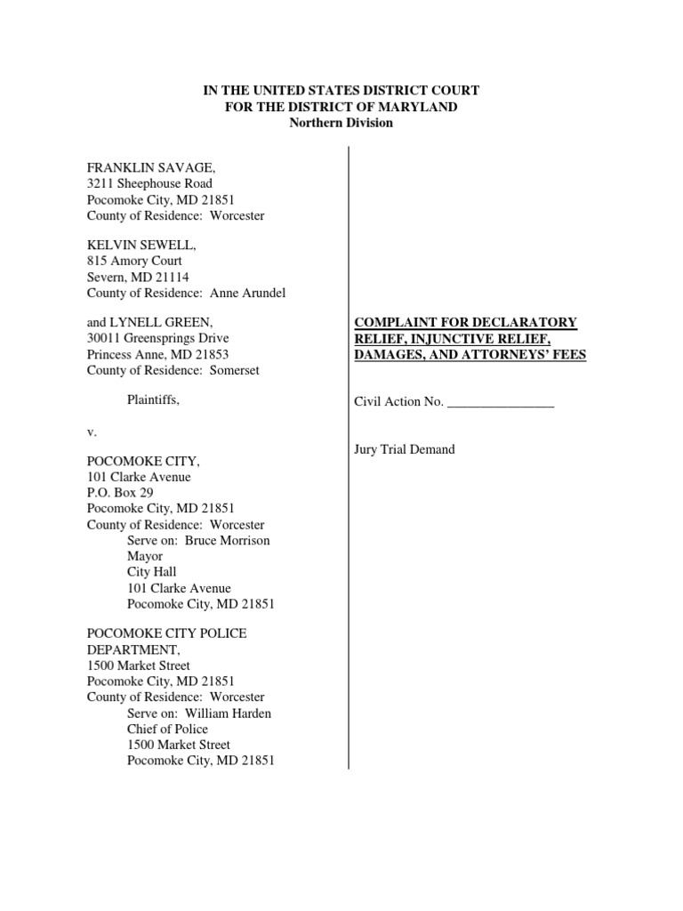 Federal Civil Rights Complaint | PDF | Civil Rights Act Of 1964 | Police