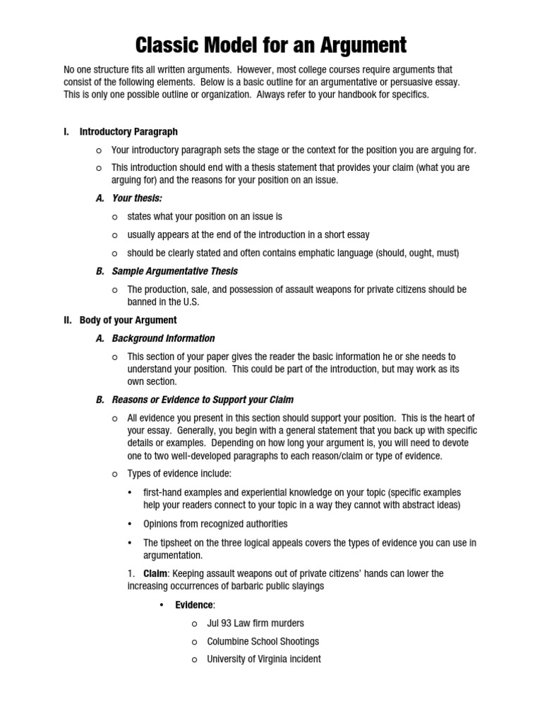 Classic Argumentative Essay Structure | PDF | Argument | Essays