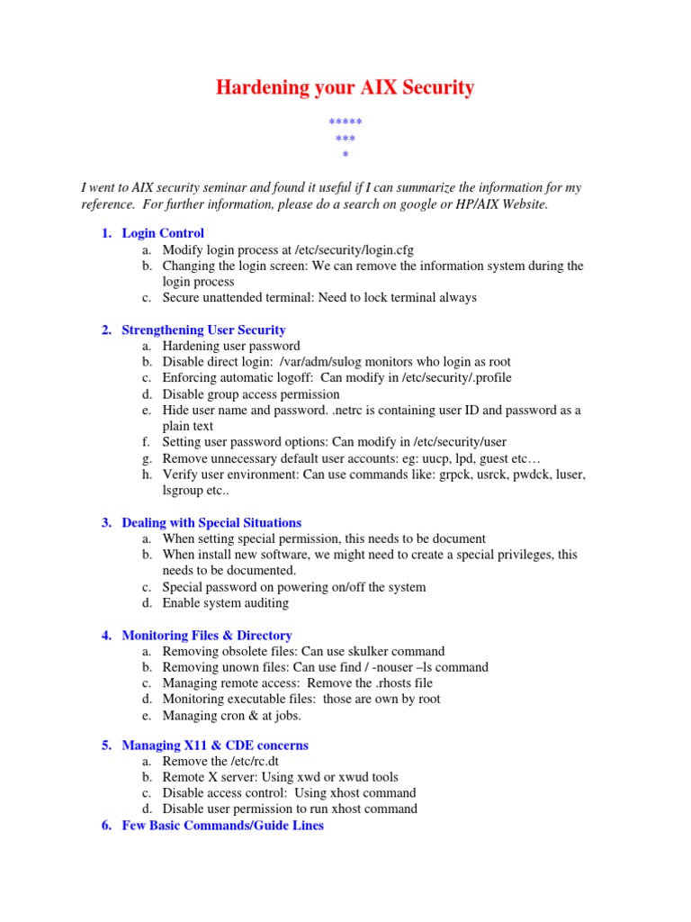 Hardening Your AIX Security | PDF | Superuser | User (Computing)