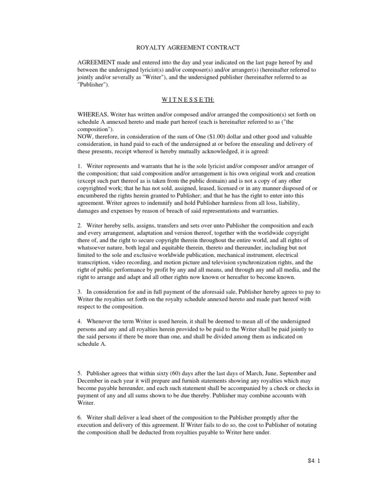 84-Royalty Agreement Contract III | PDF | Royalty Payment | Copyright