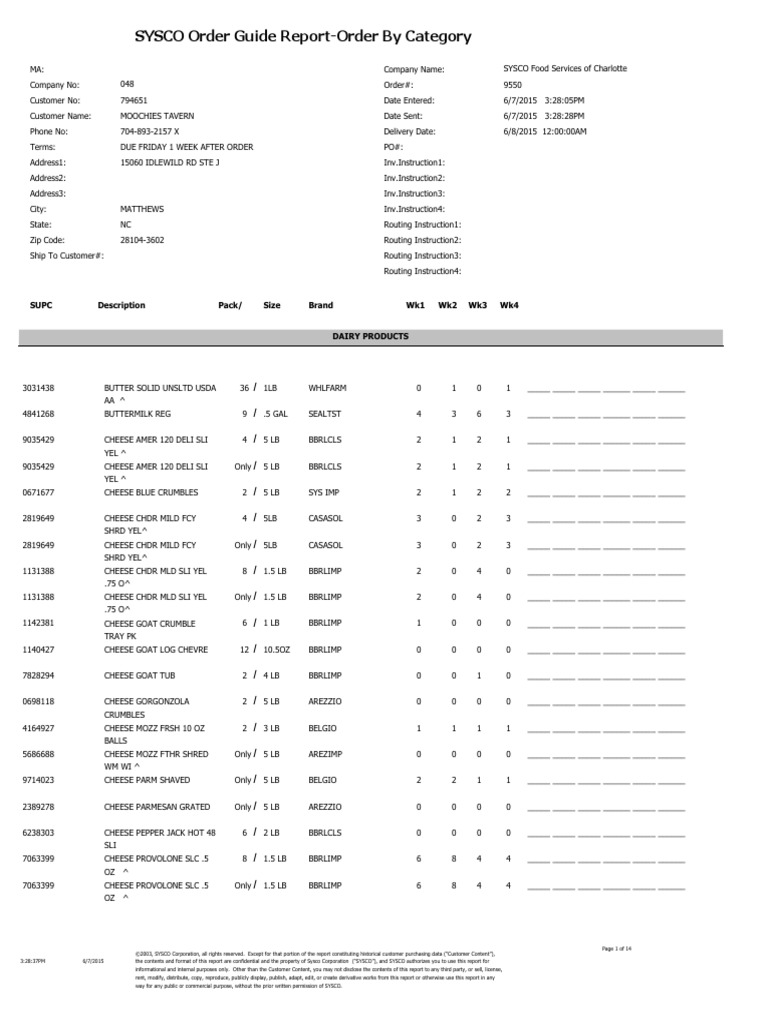 Order Guide Template | Spice | Vinegar
