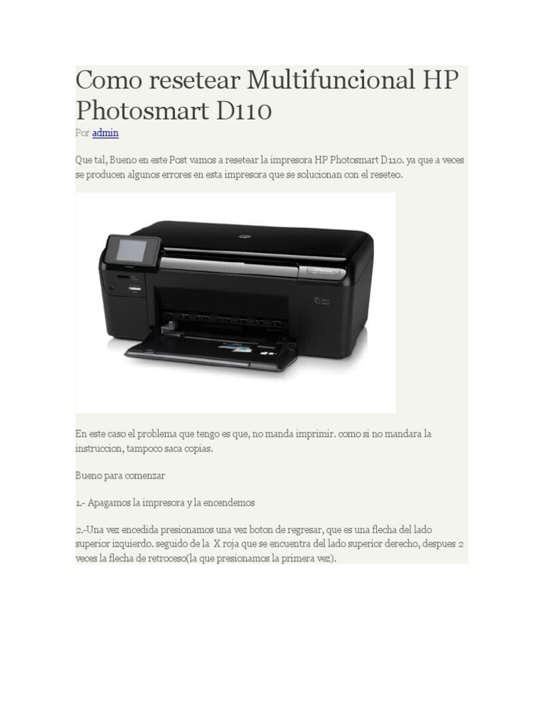 Como Resetear Multifuncional HP Photosmart D110 | PDF | Impresora (Computación) | Informática y ...