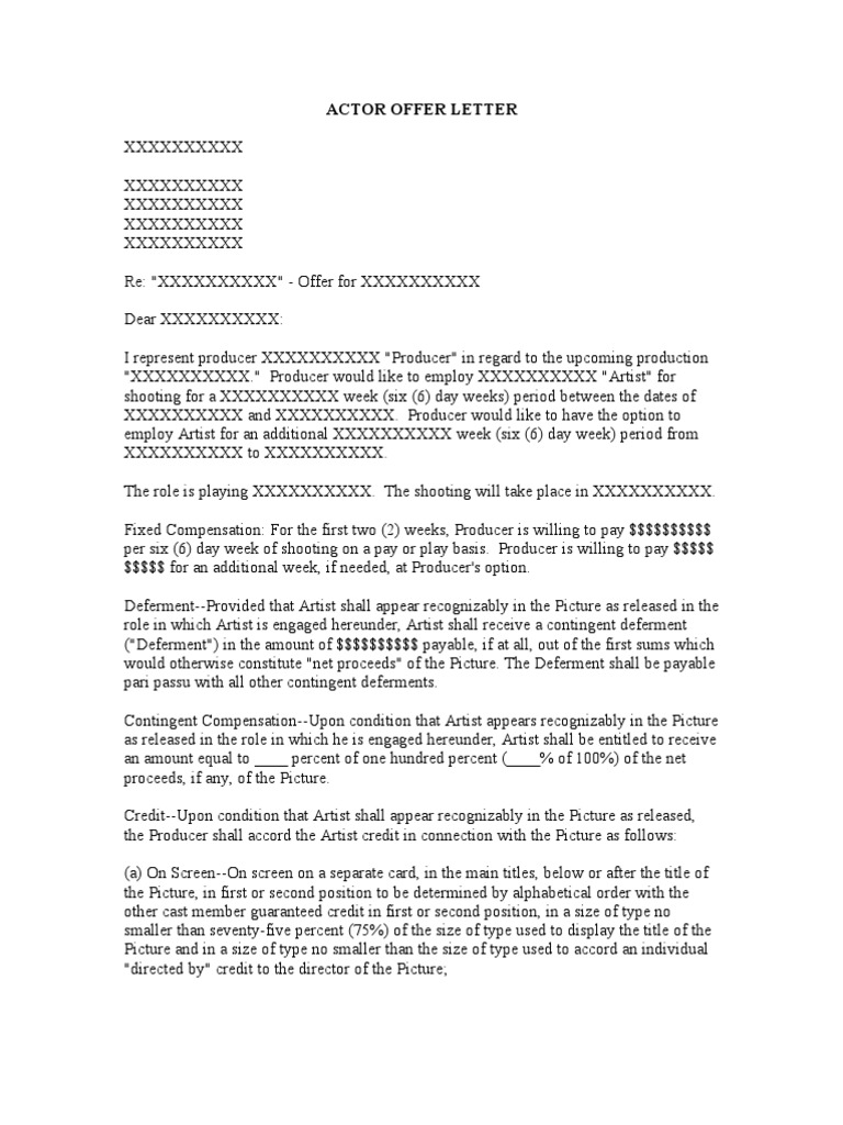 125-Actor Offer Letter | Civil Law (Legal System) | Government Information