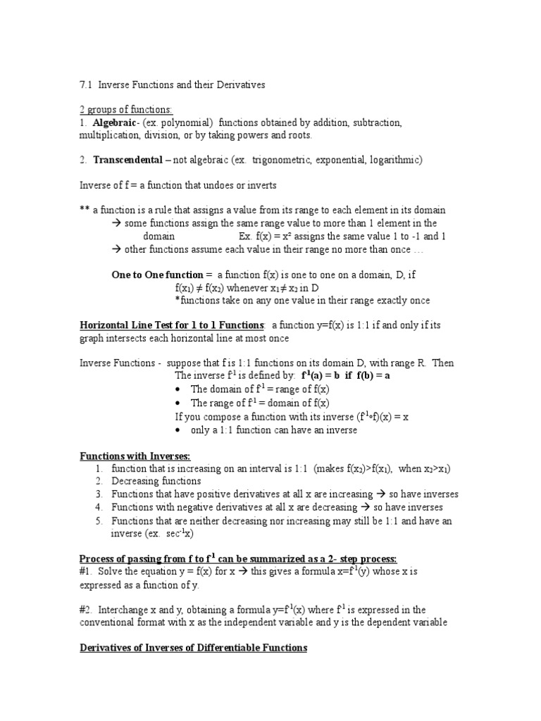 Inverse Functions and Their Derivatives | PDF | Trigonometric Functions ...