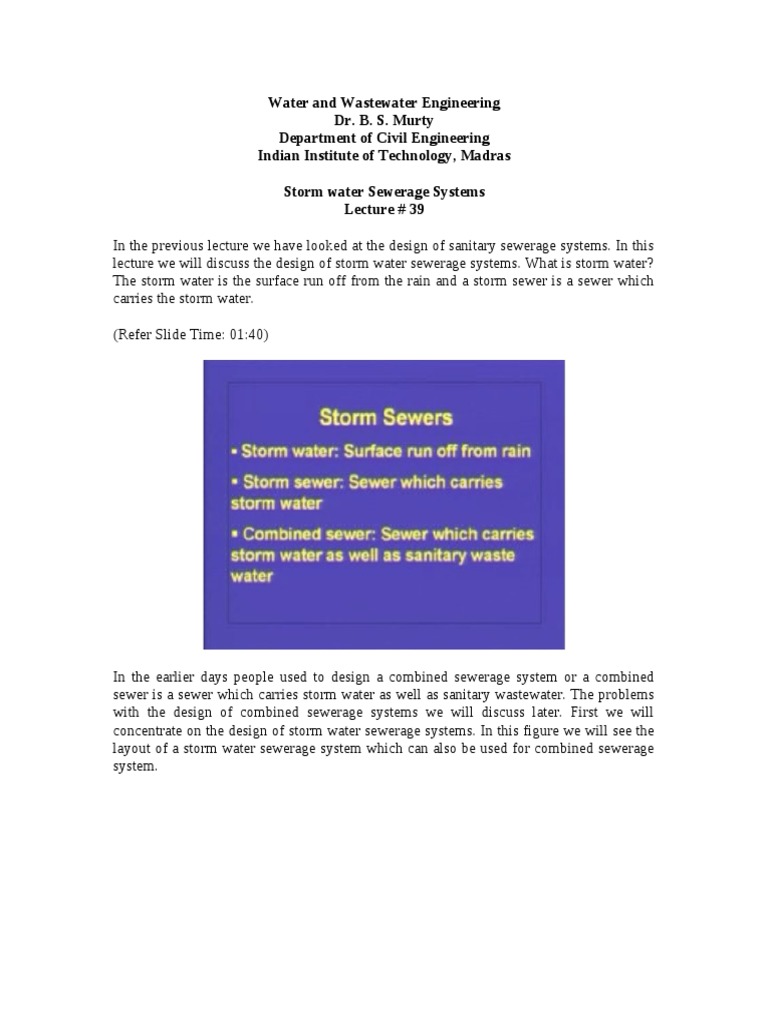 Lec 39 | PDF | Combined Sewer | Sanitary Sewer