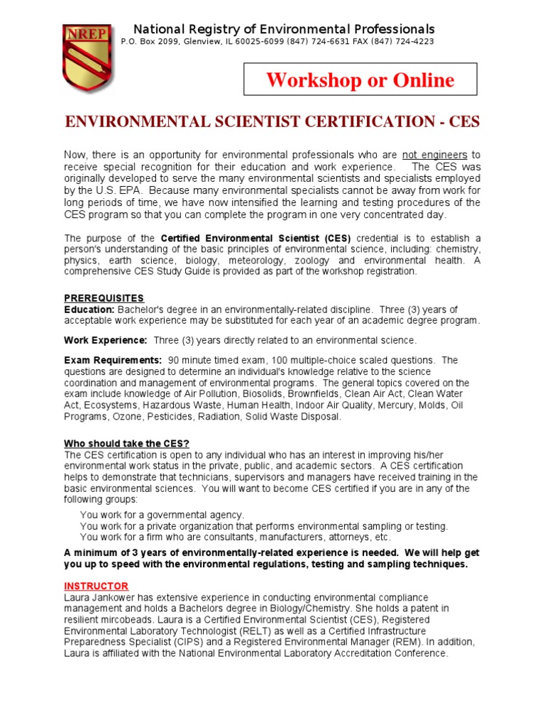 Certified Environmental Scientist Overview | PDF | Environmental ...