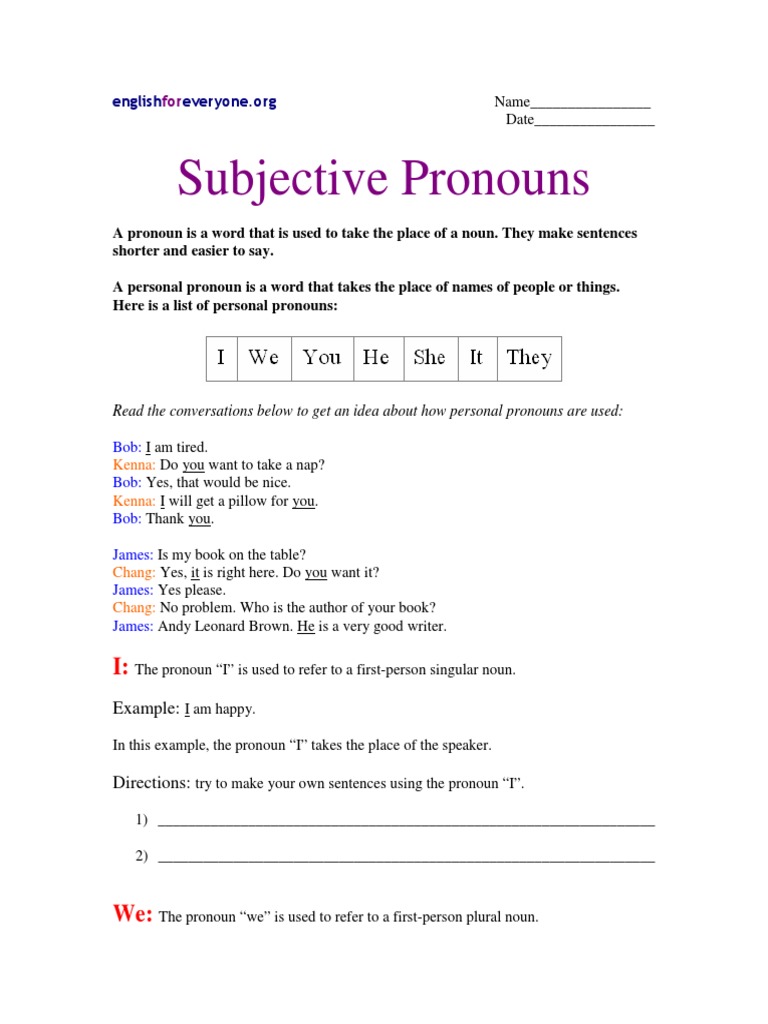 Subjective Pronouns | PDF | Pronoun | Grammatical Number