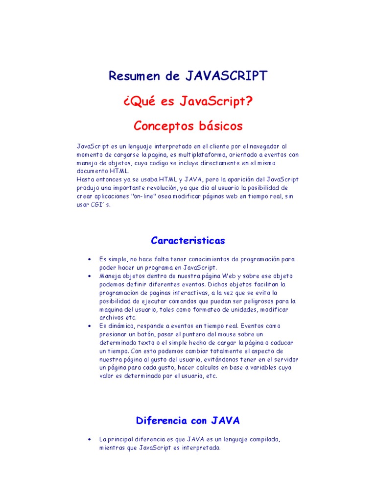 Resumen de Javascript | PDF | Java (lenguaje de programación) | Script Java